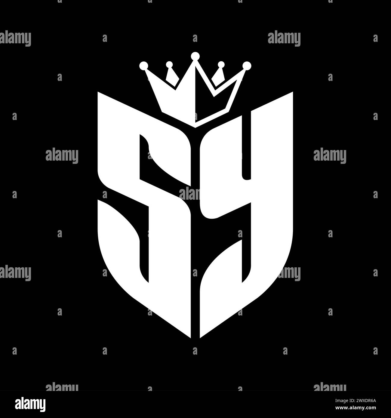 SY Letter monogram with shield shape with crown black and white color ...