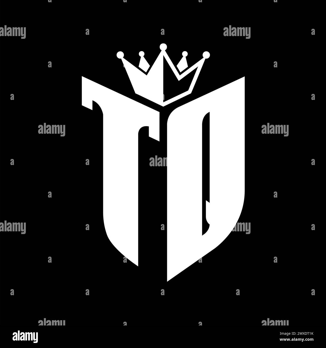 TQ Letter monogram with shield shape with crown black and white color design template Stock ...