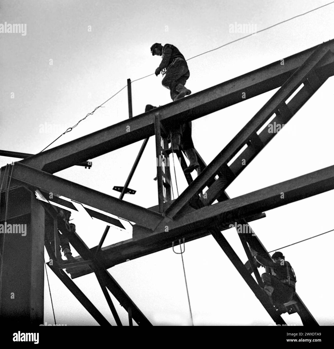 Socialist Republic of Romania in the 1970s. Workers building the large ...