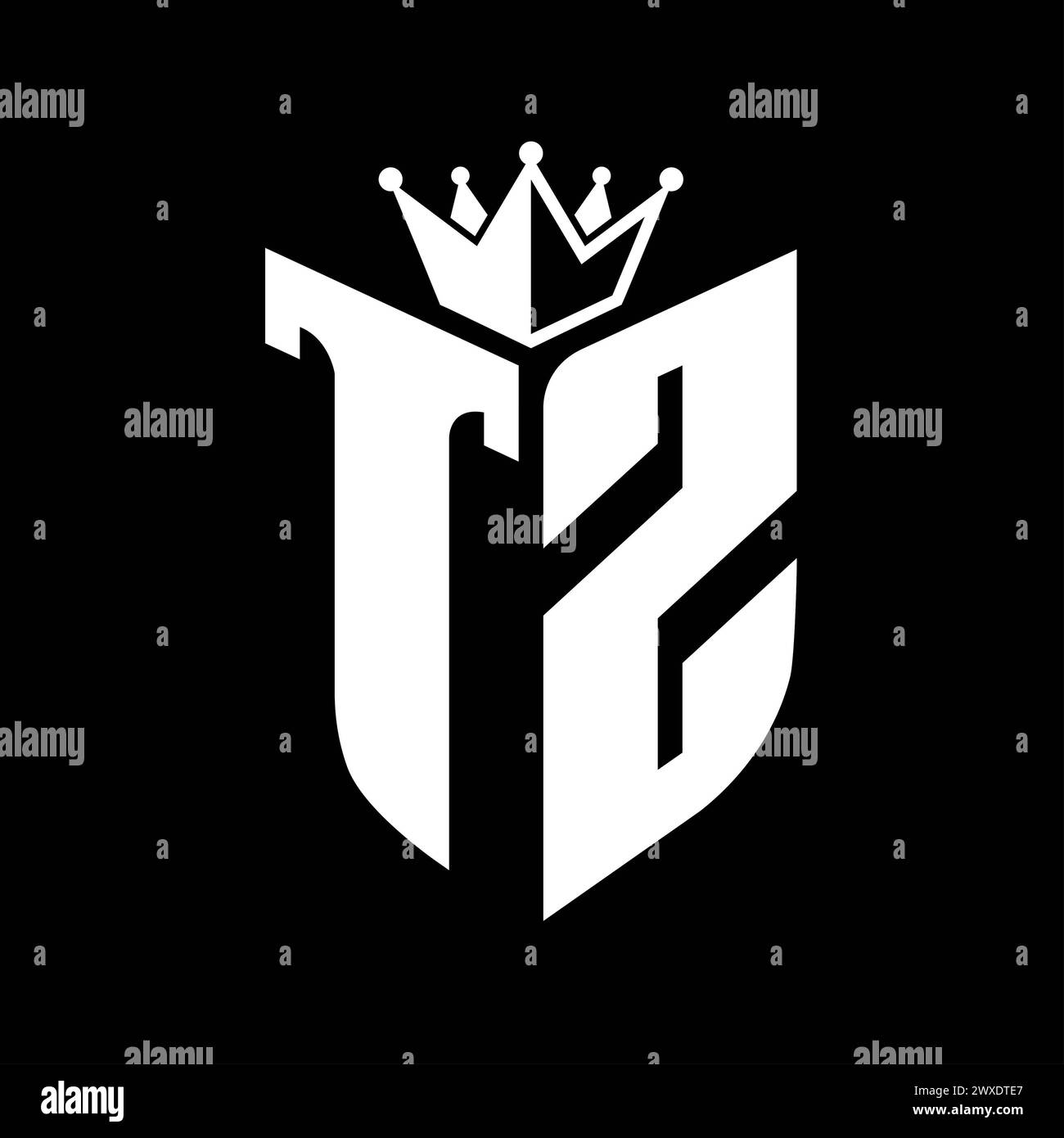 TZ Letter monogram with shield shape with crown black and white color ...