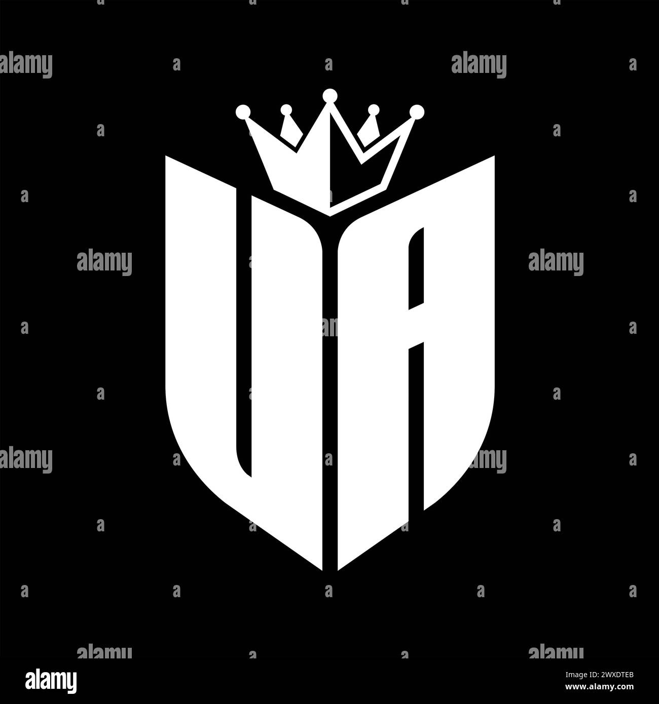 UA Letter monogram with shield shape with crown black and white color ...