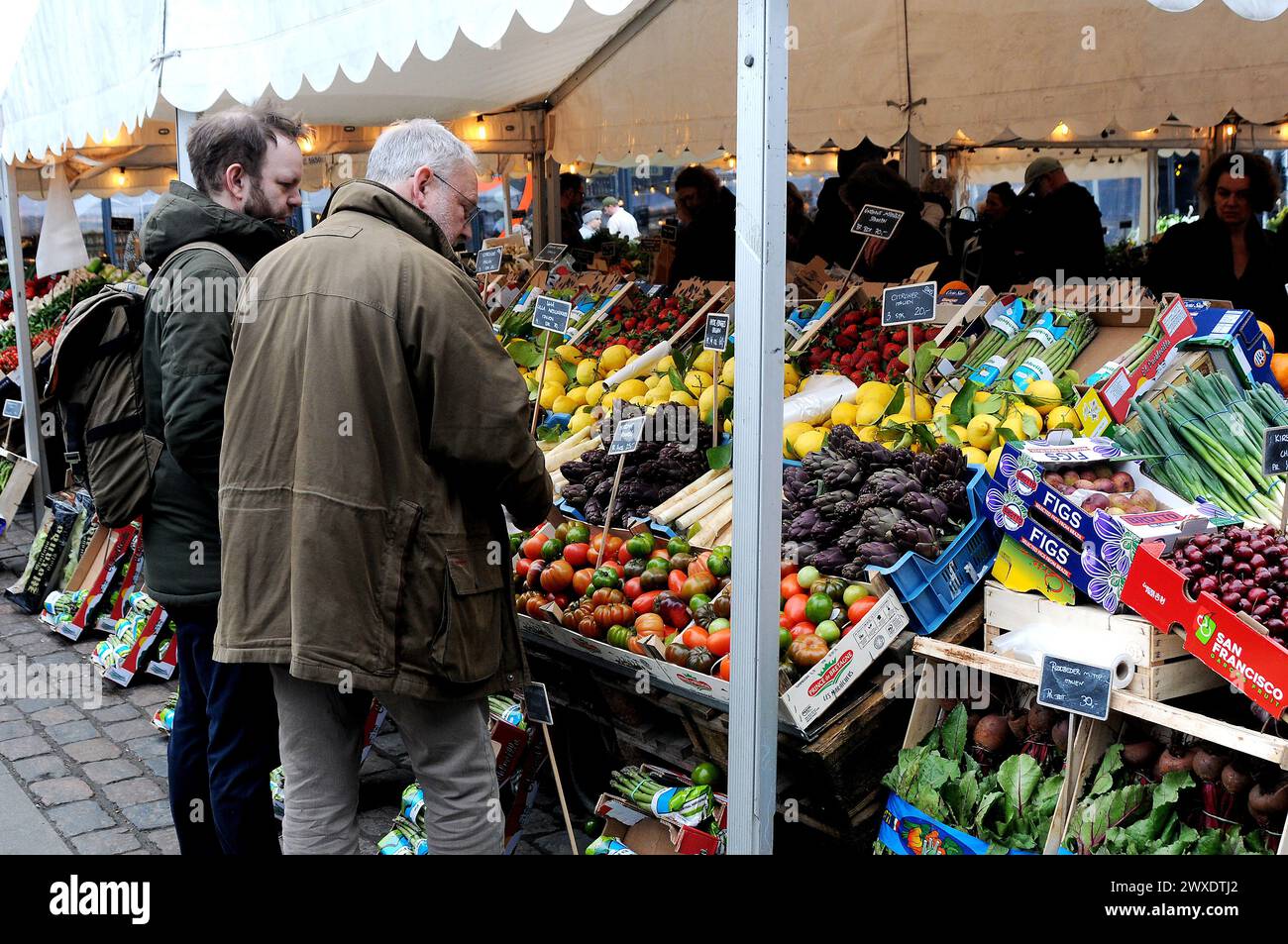 Copenhagen, Denmark/30 March 2024 Shoppers and consumers at farmer ...