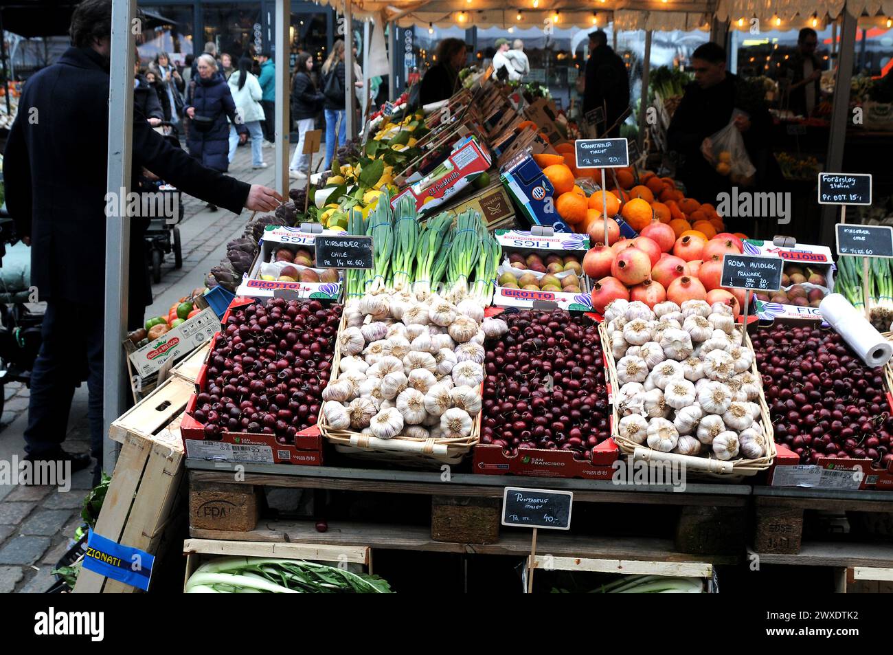 Copenhagen, Denmark/30 March 2024 Shoppers and consumers at farmer ...