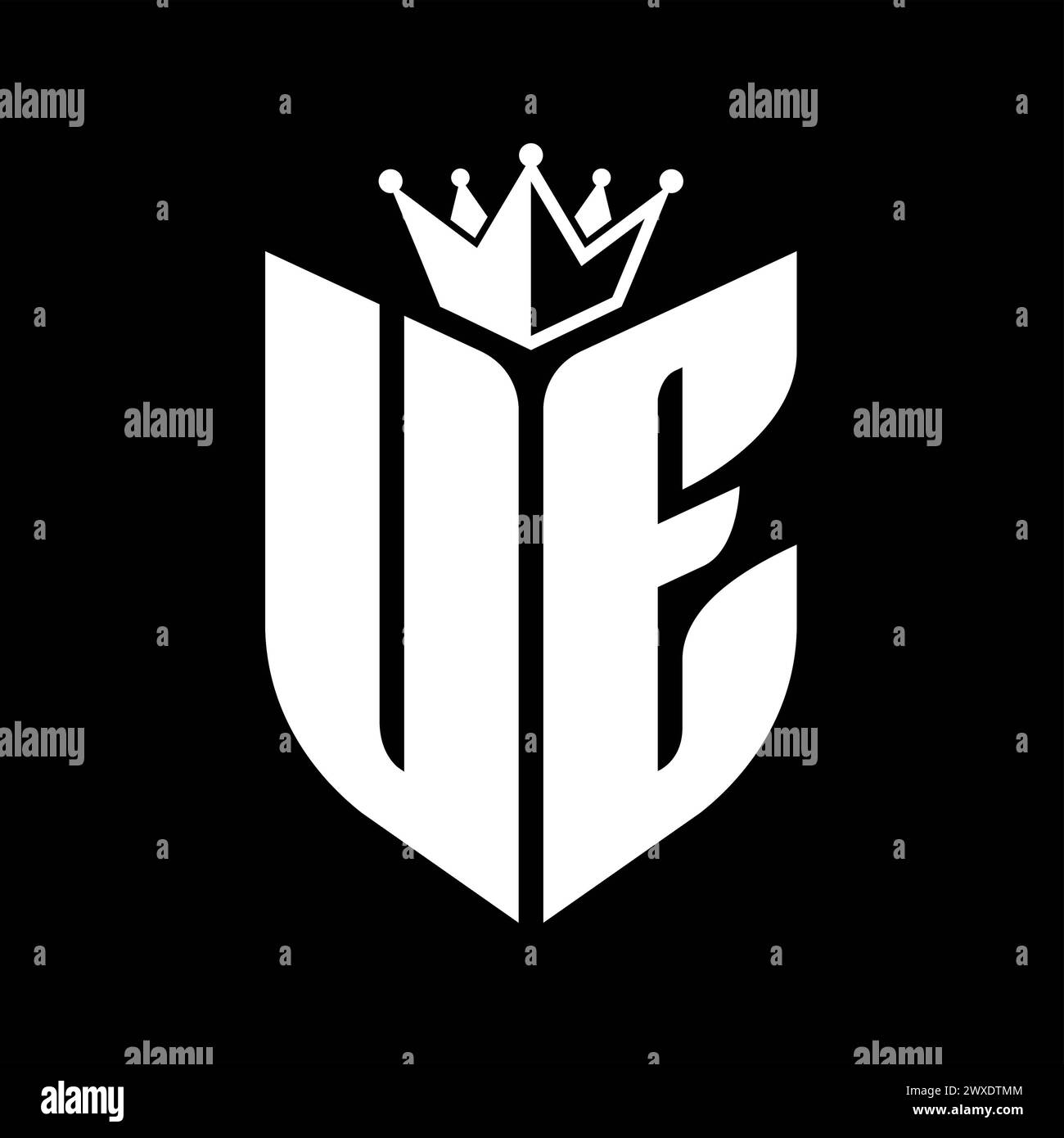 UE Letter monogram with shield shape with crown black and white color ...