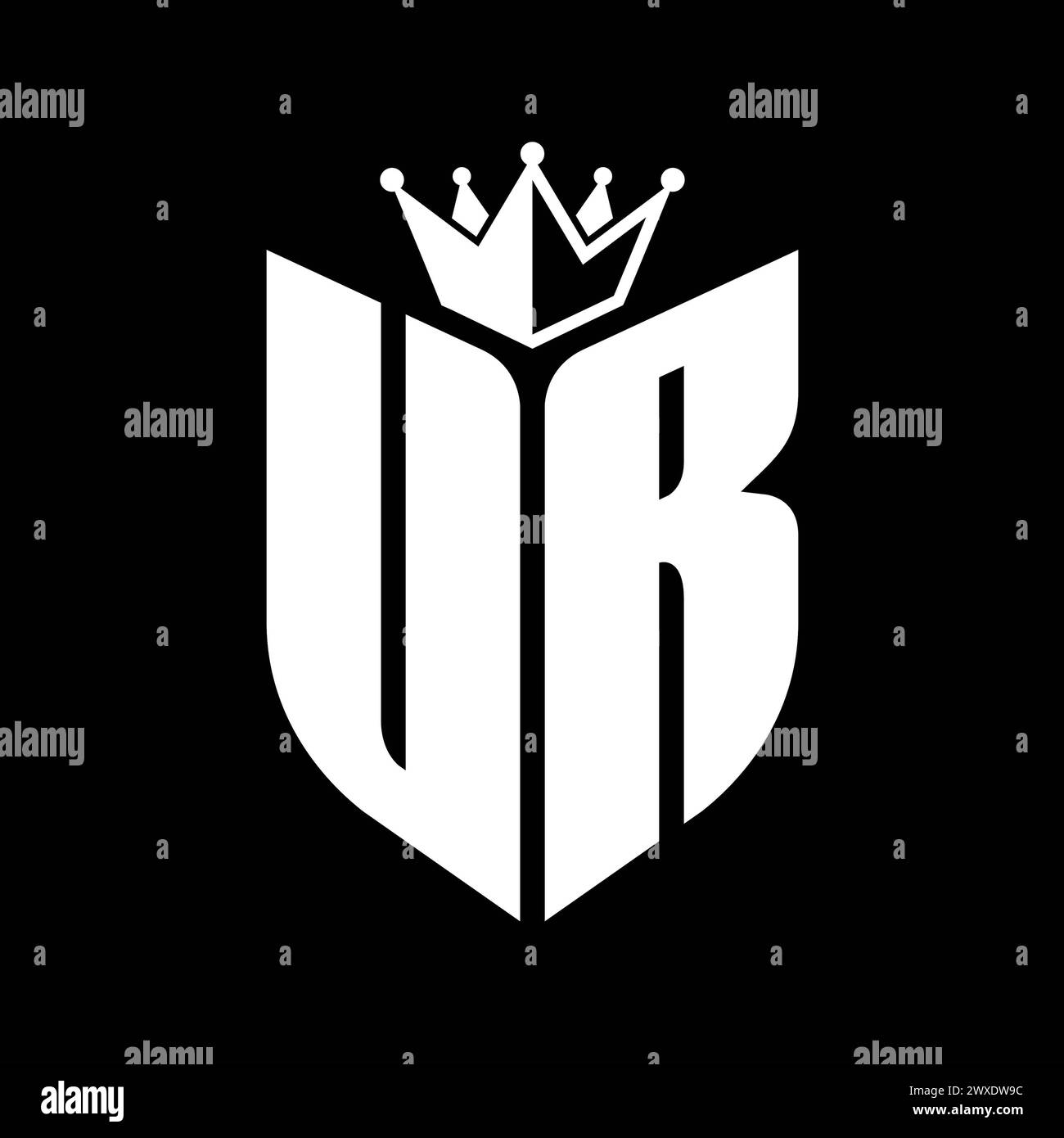 UR Letter monogram with shield shape with crown black and white color ...