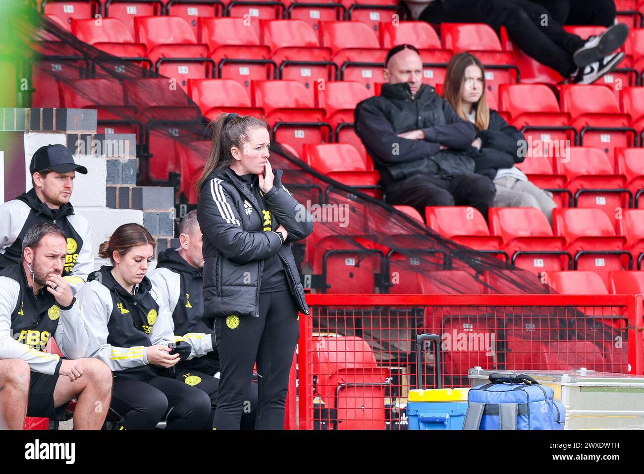Walsall, UK. 30th Mar, 2024. Leicester's interim manager, Jennie Foster ...