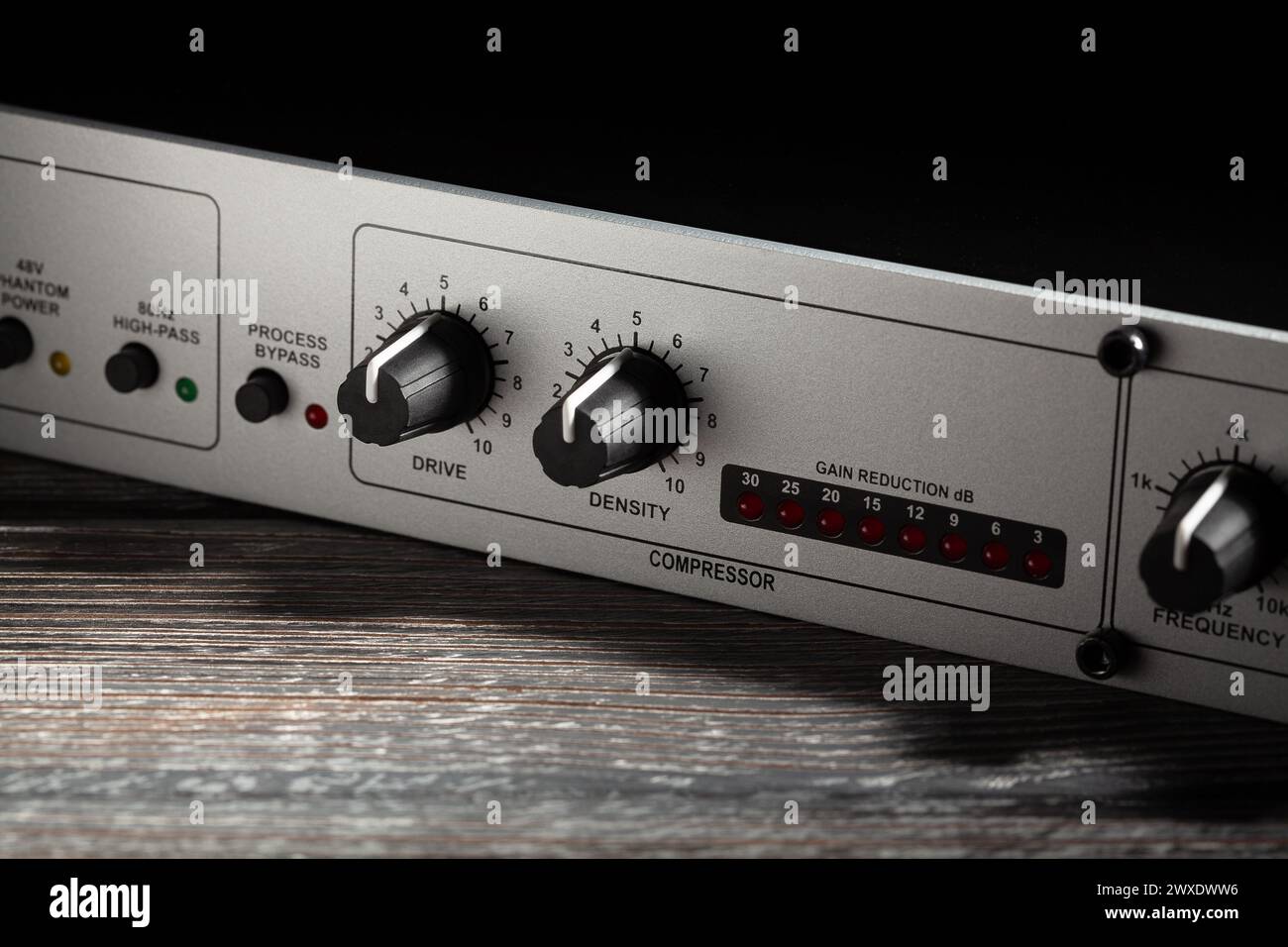 mic preamp processor compressor closeup on wood background Stock Photo ...