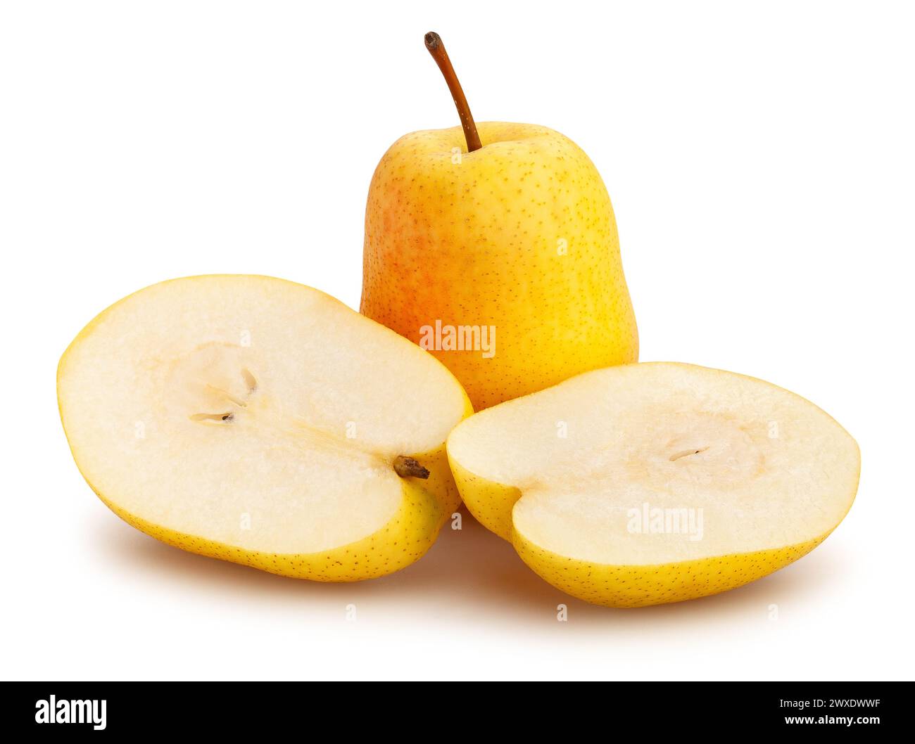Yellow pear sliced on Cut Out Stock Images & Pictures - Alamy