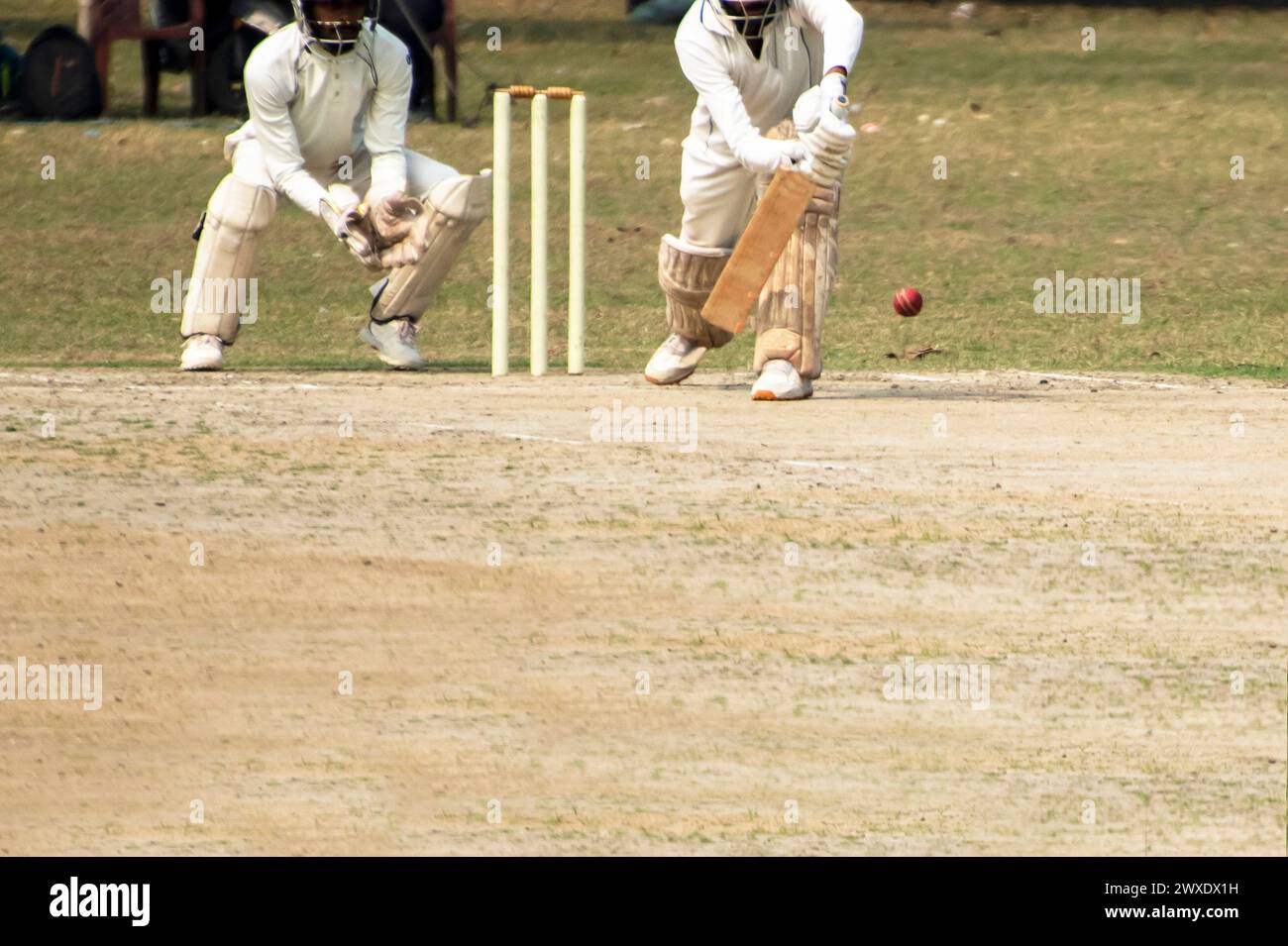 Cricket batsman is playing forward defensive stroke Stock Photo - Alamy