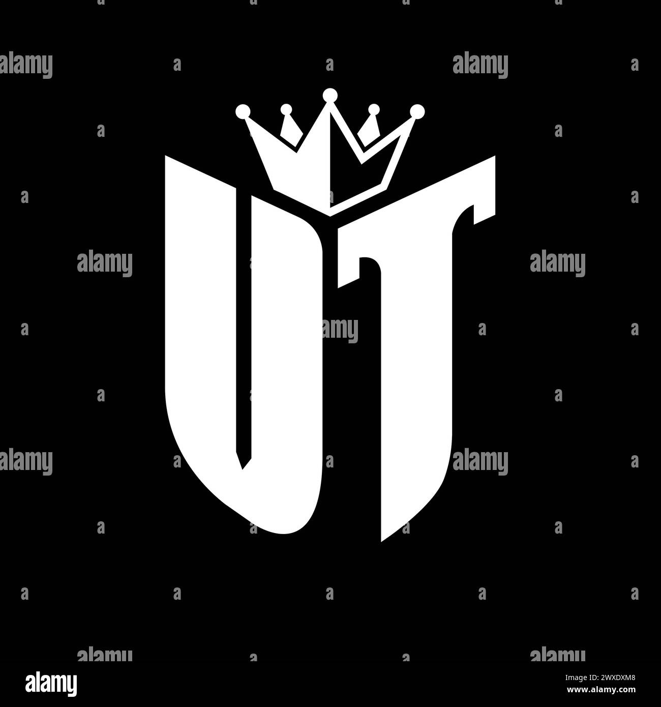 VT Letter monogram with shield shape with crown black and white color ...