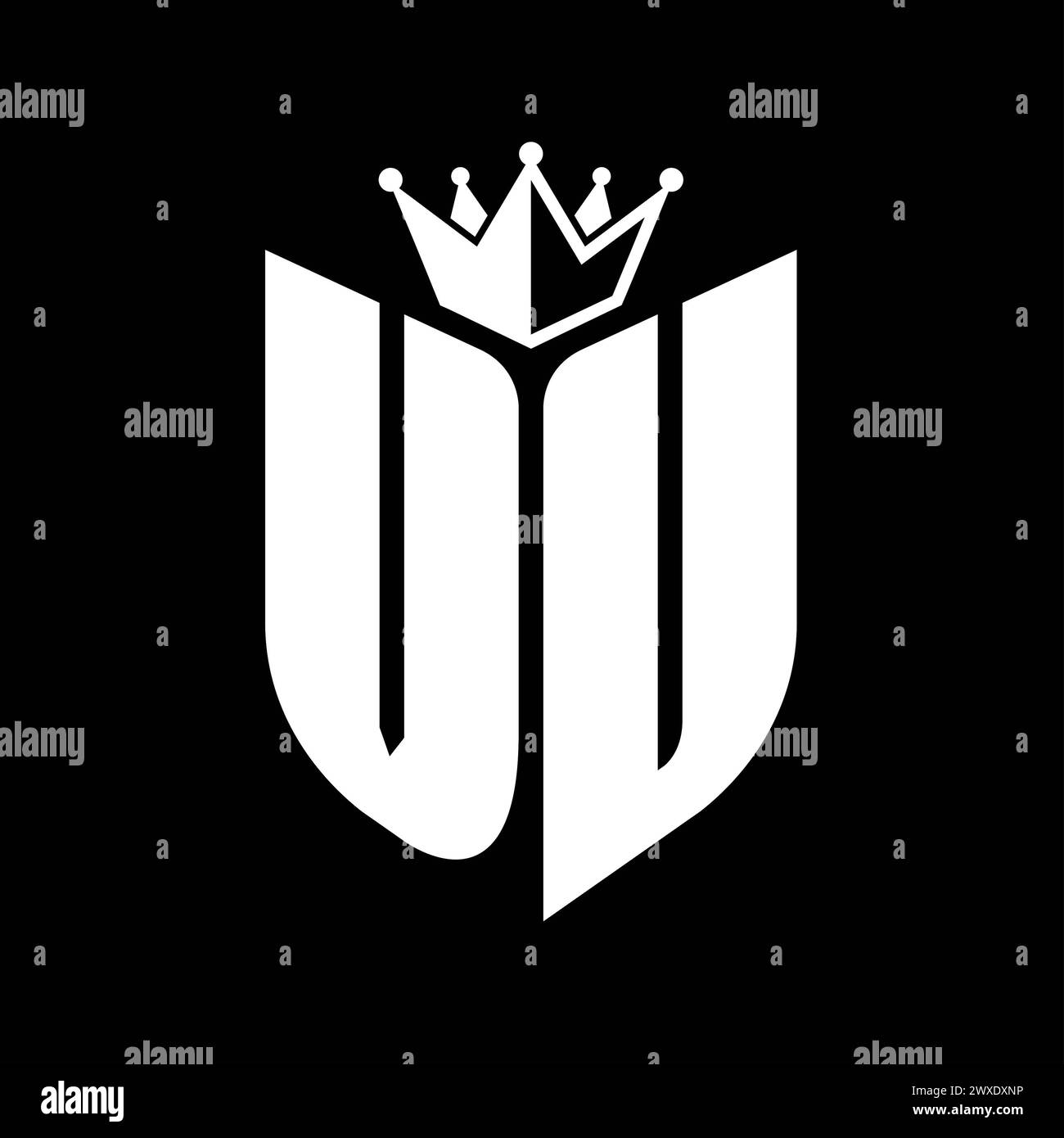 VU Letter monogram with shield shape with crown black and white color ...