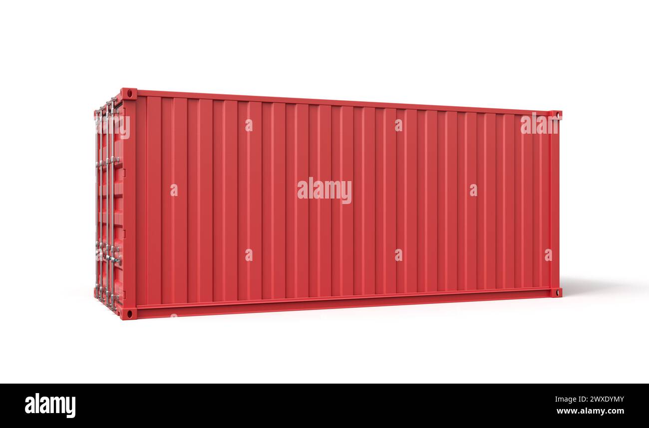 3d rendering of closed red shipping container isolated on white ...