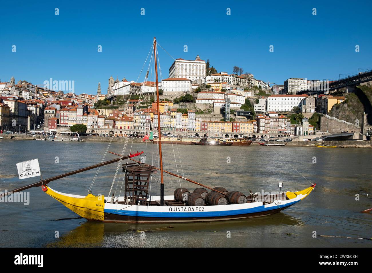 A colorful Rabelo boat, traditionally used to transport wine barrels ...