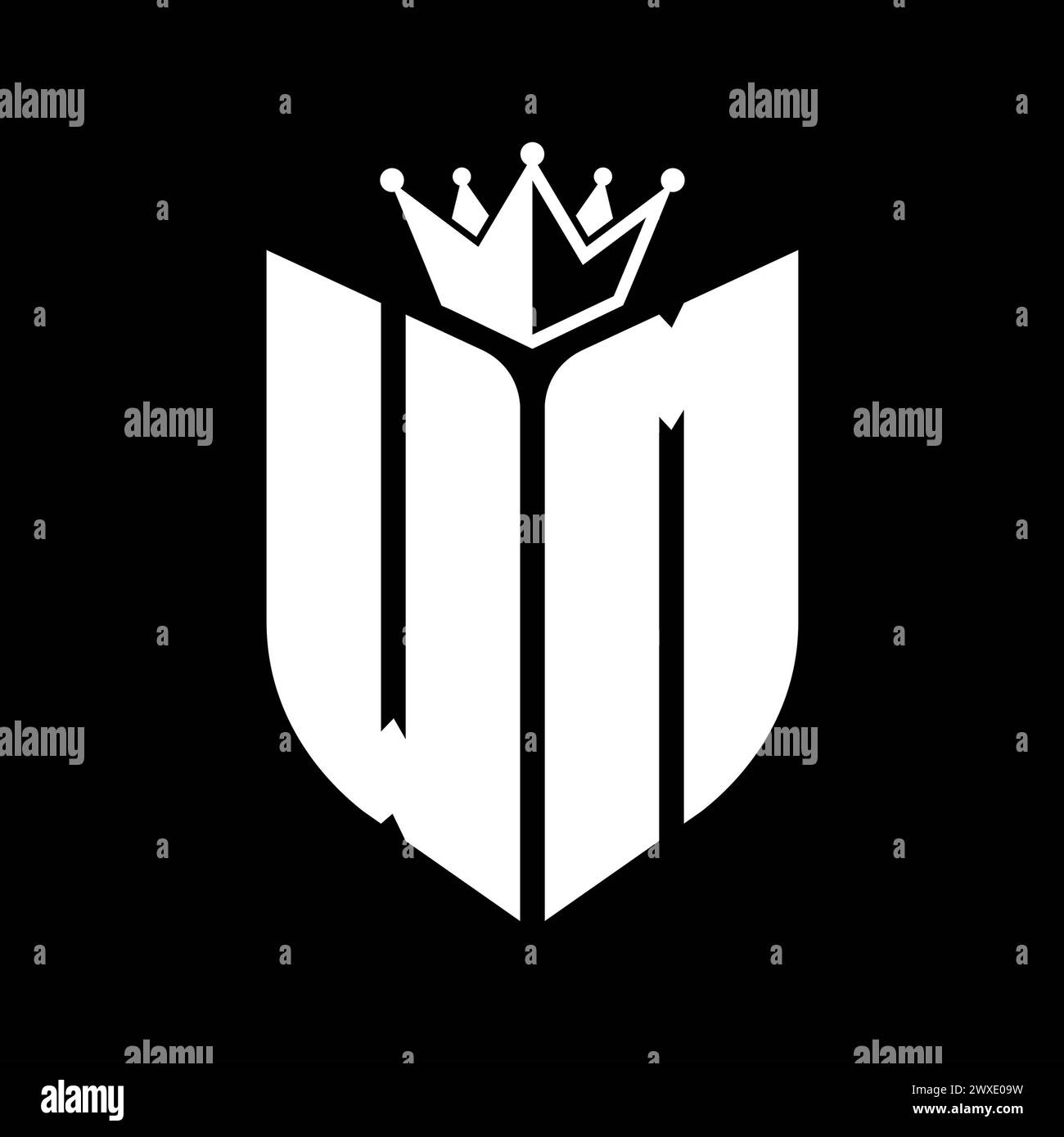 WM Letter monogram with shield shape with crown black and white color ...