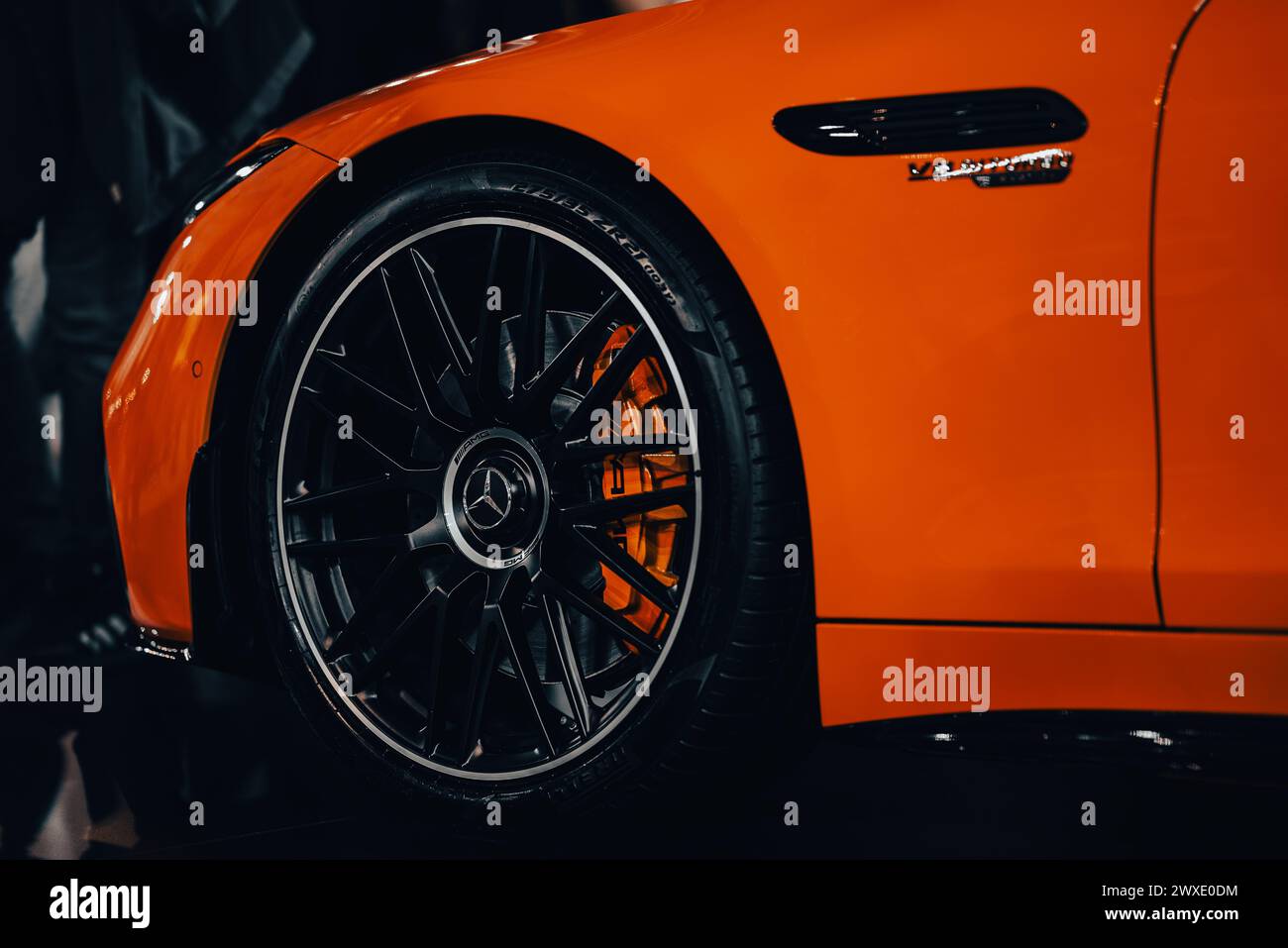 The side view of the luxury Mercedes-Benz AMG SL with blur background ...