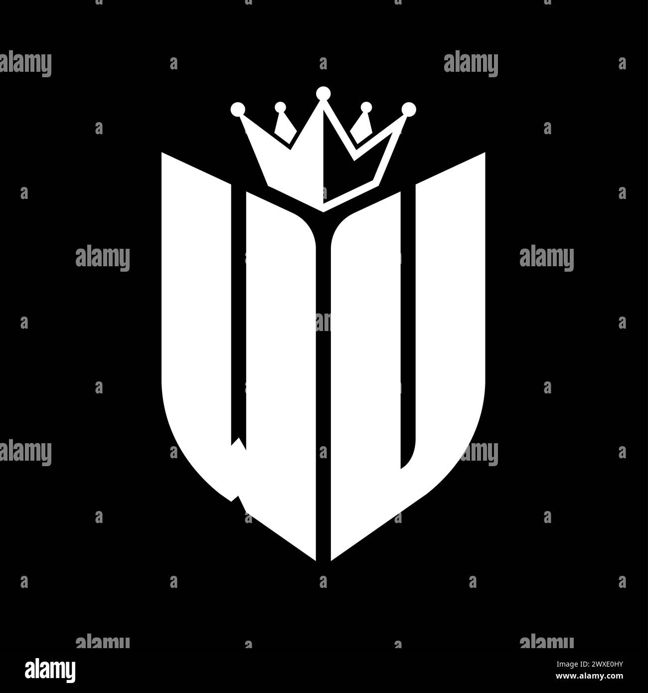 WU Letter monogram with shield shape with crown black and white color ...