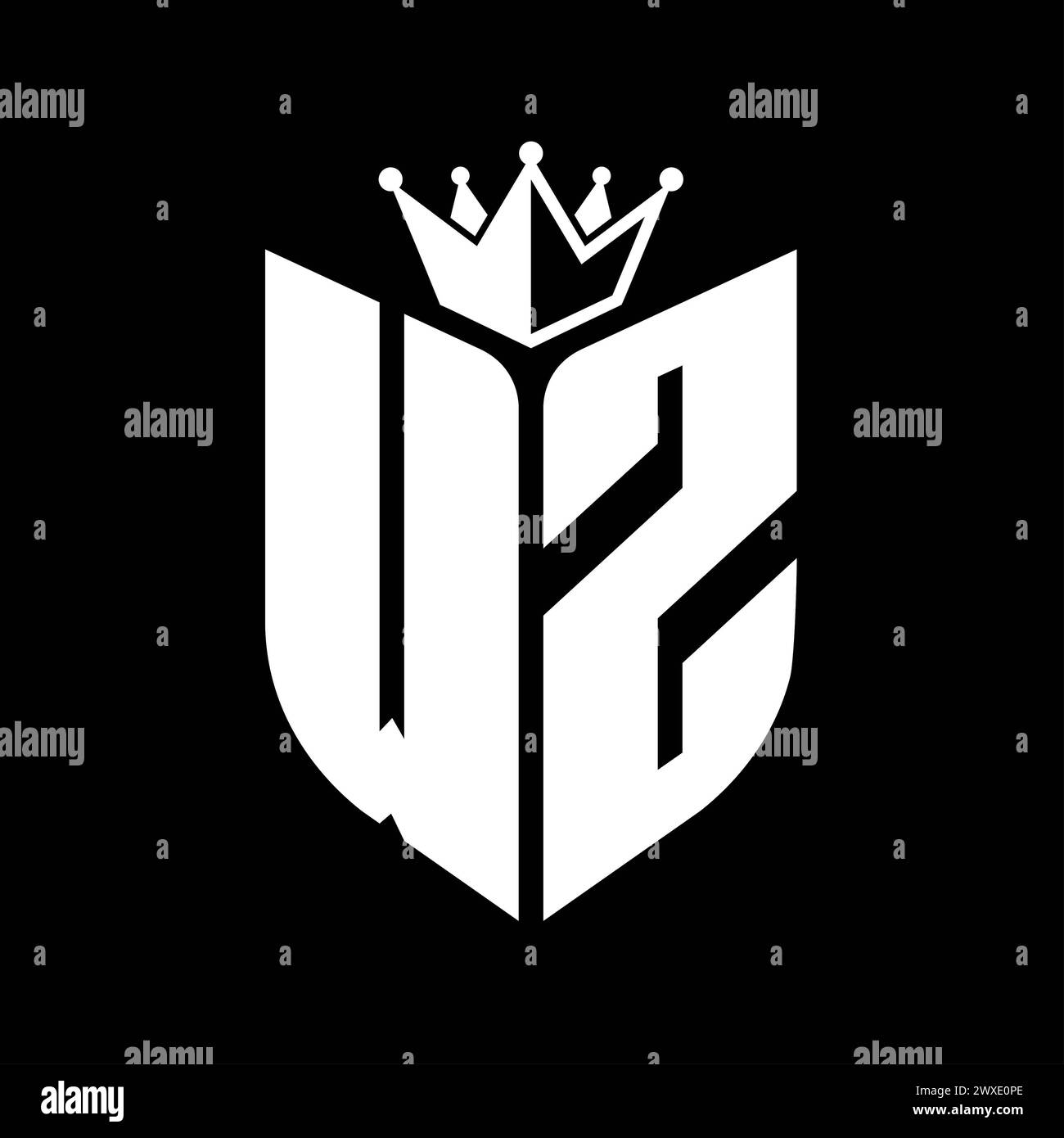 WZ Letter monogram with shield shape with crown black and white color ...