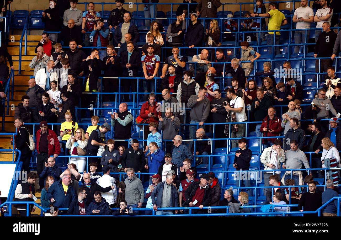 Burnley fans in the away stand ahead of the Premier League match at ...