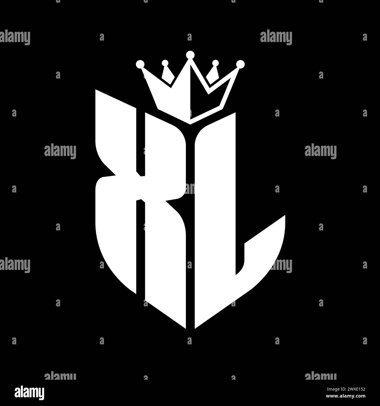 XL Letter monogram with shield shape with crown black and white color ...