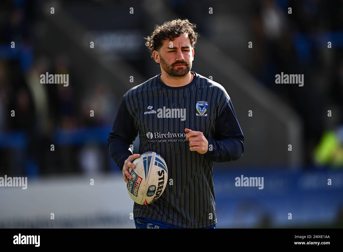 Toby King of Warrington Wolves during pre match warm up ahead of the ...
