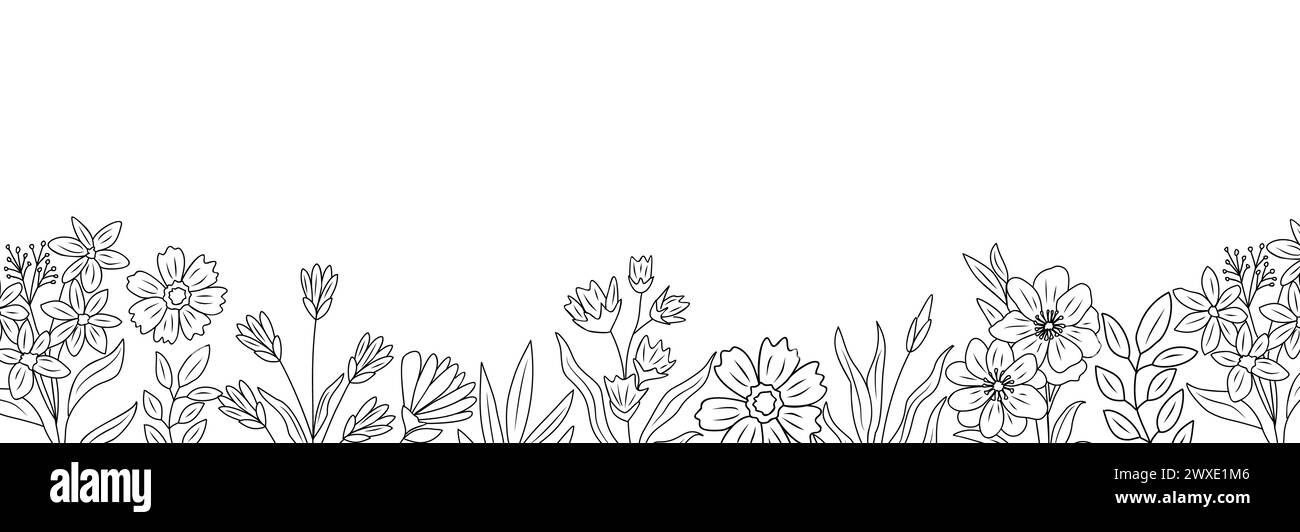 Wild blooming meadow flowers and leaves border Stock Vector Image & Art ...
