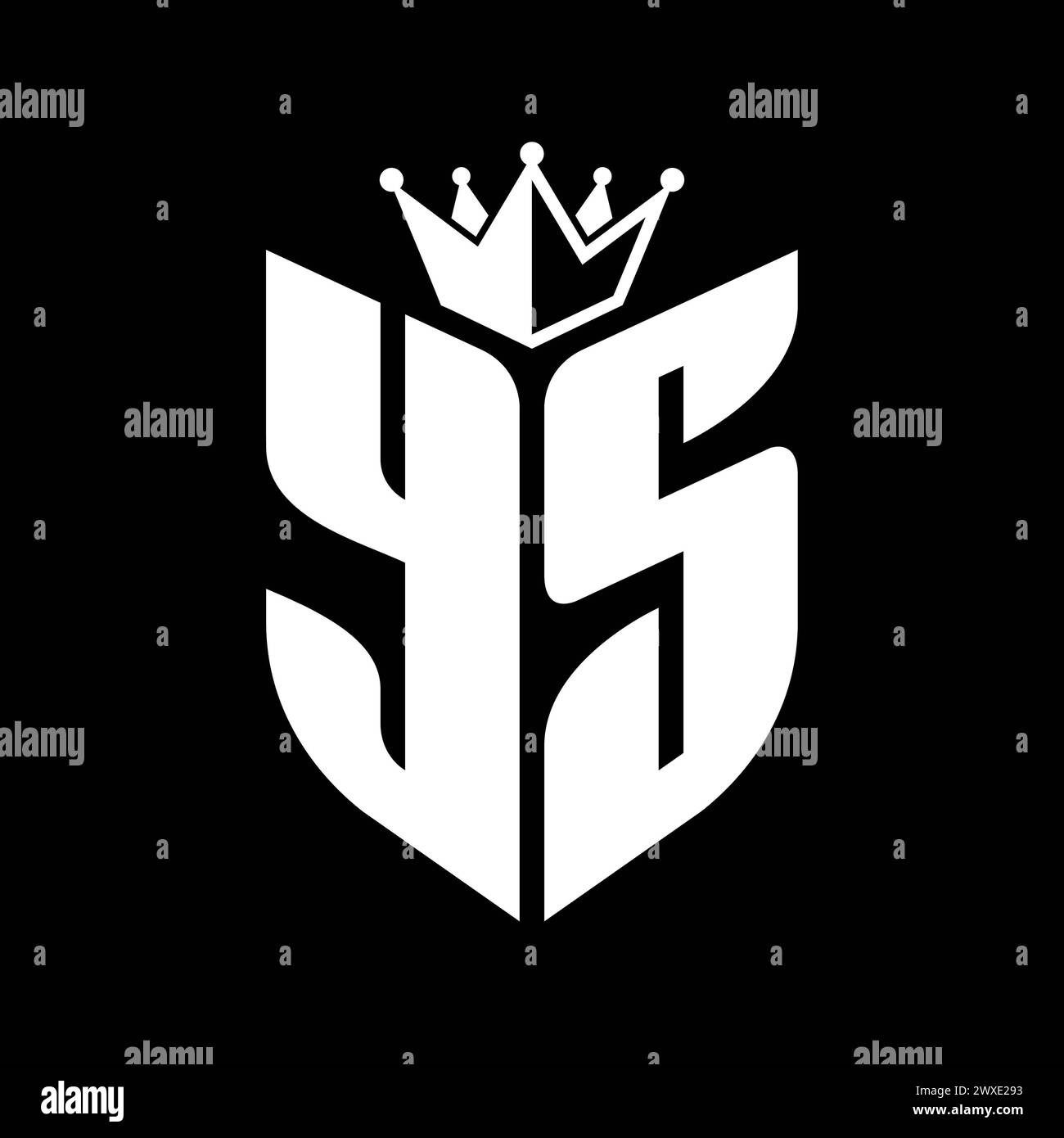 YS Letter monogram with shield shape with crown black and white color design template Stock ...