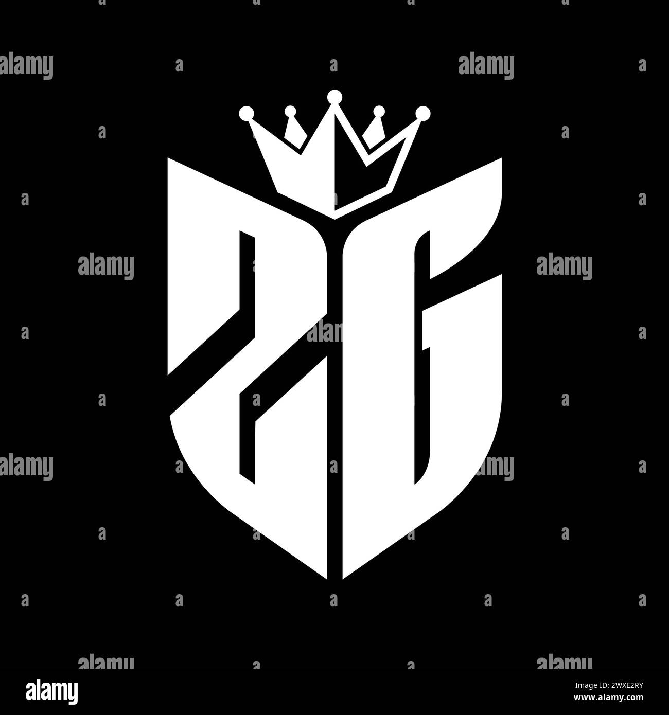 ZG Letter monogram with shield shape with crown black and white color design template Stock ...