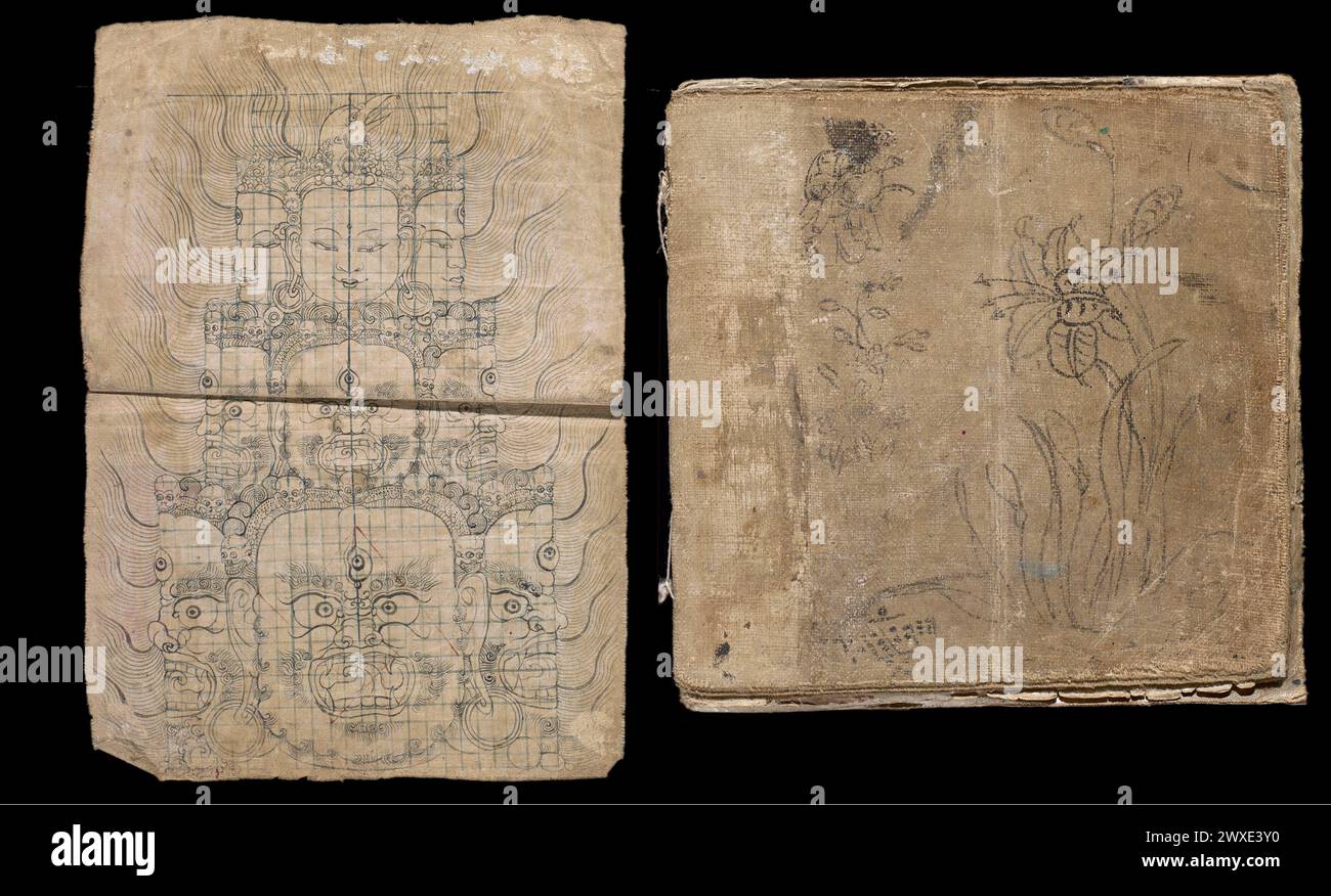 Two pages from the Tibetan book of Proportions, an eighteenth-century ...