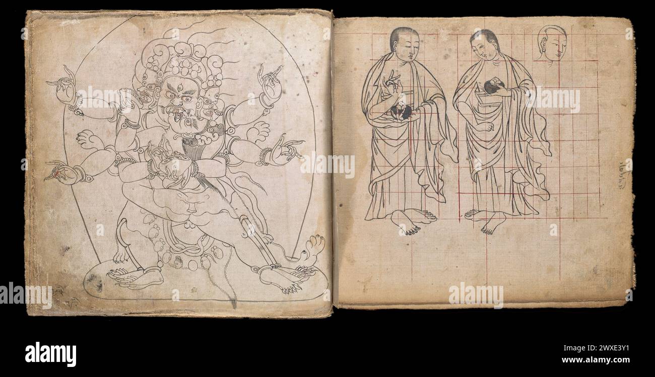 Two pages from the Tibetan book of Proportions, an eighteenth-century ...