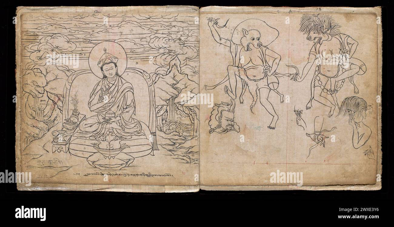 Two pages from the Tibetan book of Proportions, an eighteenth-century ...
