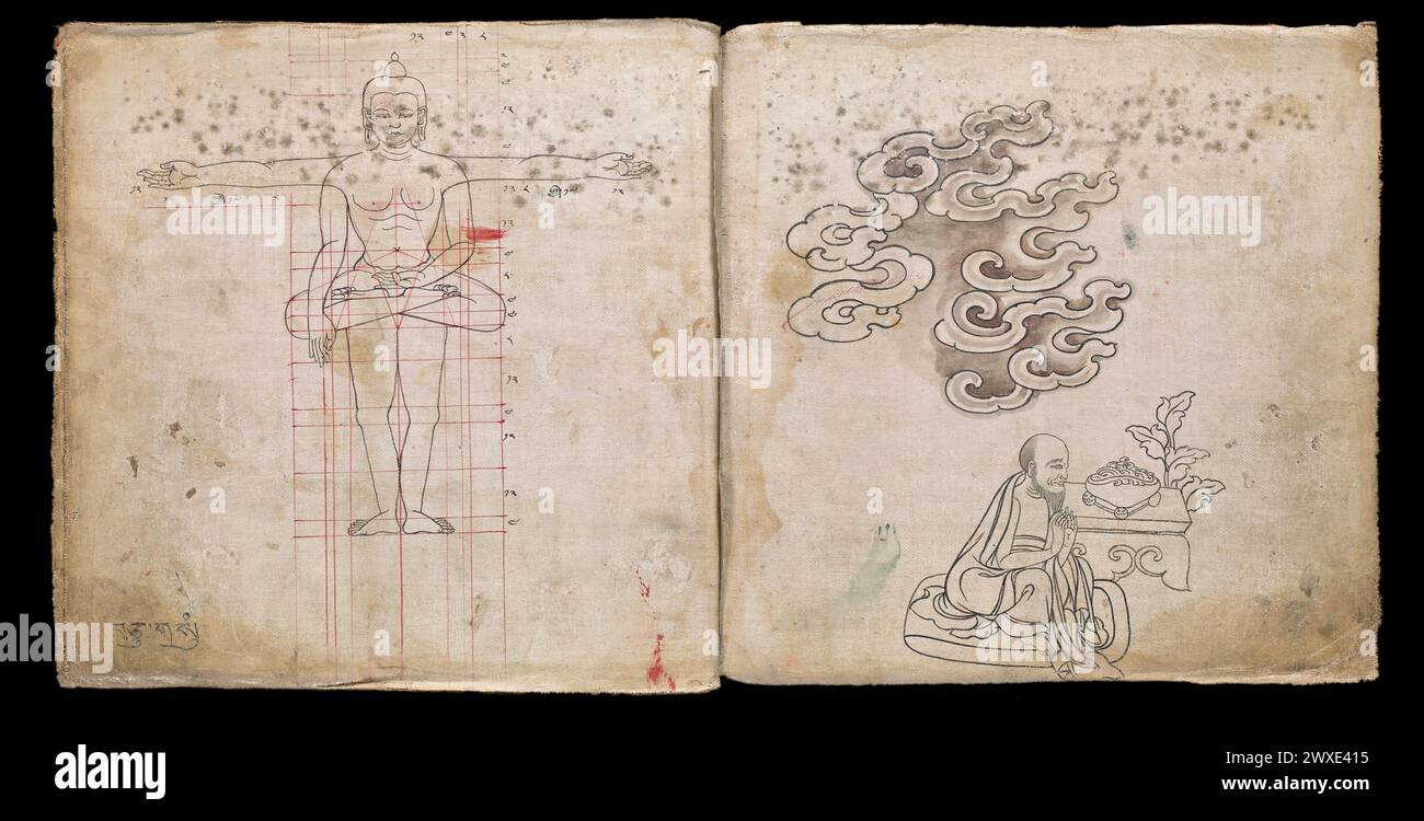 Two pages from the Tibetan book of Proportions, an eighteenth-century ...