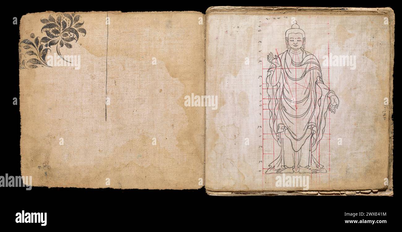 Two pages from the Tibetan book of Proportions, an eighteenth-century ...