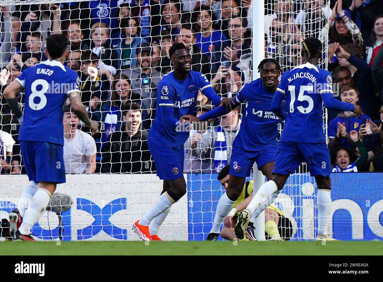 Chelsea's Axel Disasi (second right) celebrates scoring their side's ...