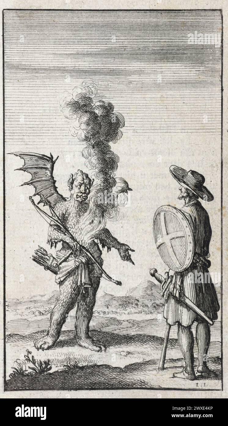 Christian meets Apollyon by Jan Luyken, 1684. Lithographic print ...