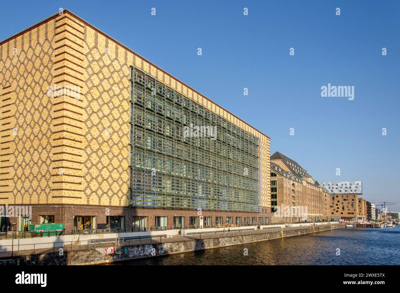 Berlin, Germany, March 7, 2024: view along the north bank of the river ...