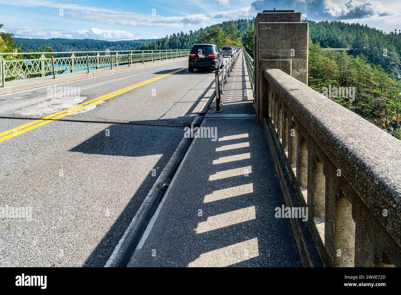 A detailed shot of the bridge at Deception Pass in Washington State ...