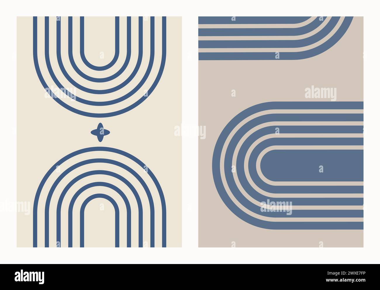 Zen arch set. Minimalist art work with abstract geometric shapes. Blue ...