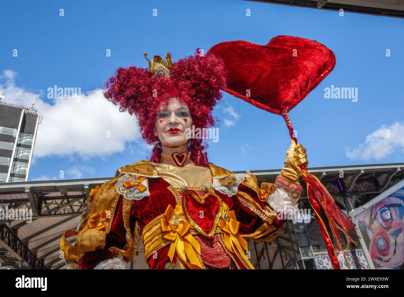 Preston, UK. 30 Mar 2024. The Queen of Hearts and Alice in Wonderland ...