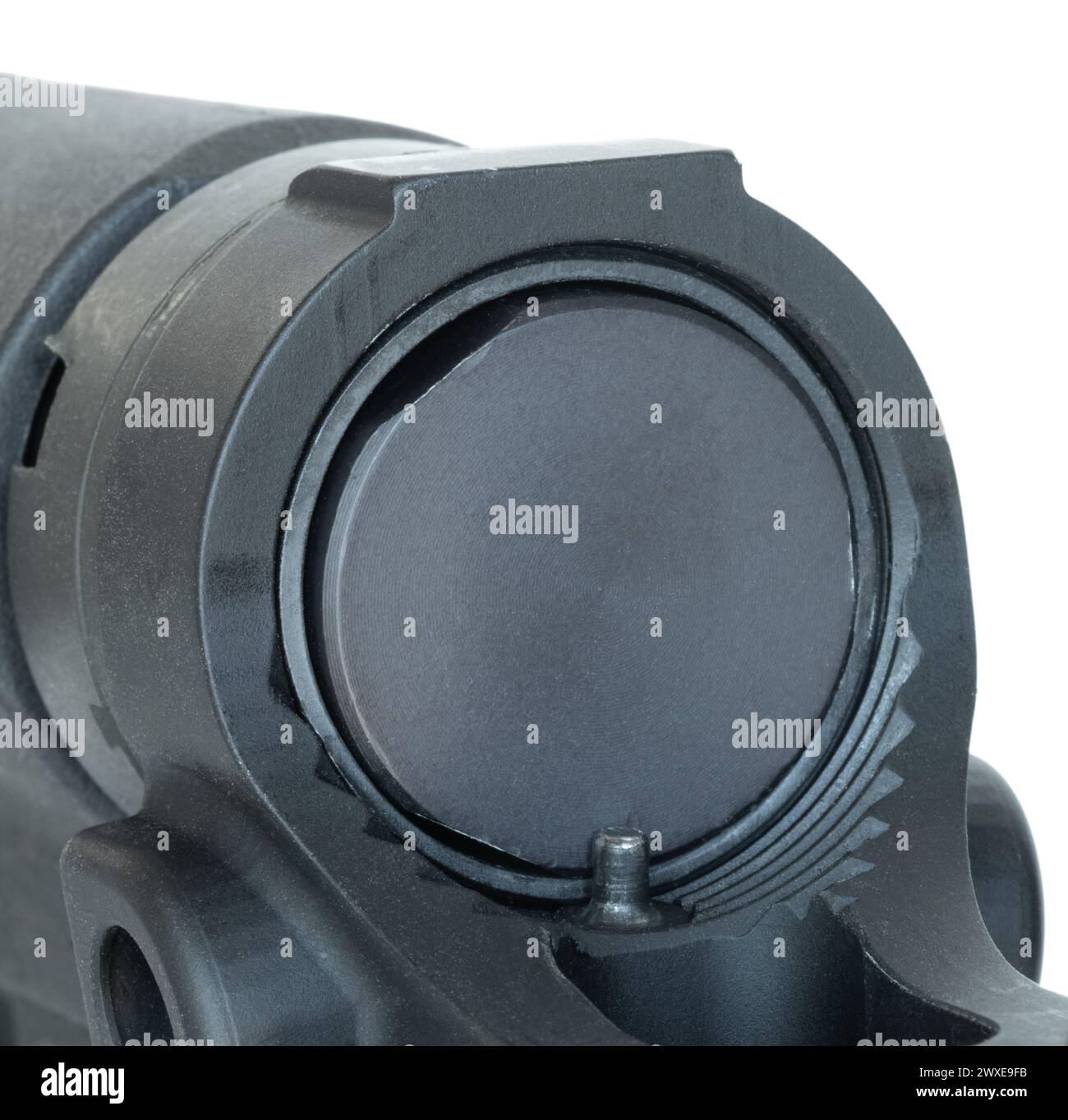 Up close look at a black buffer weight held by the buffer retainer in ...