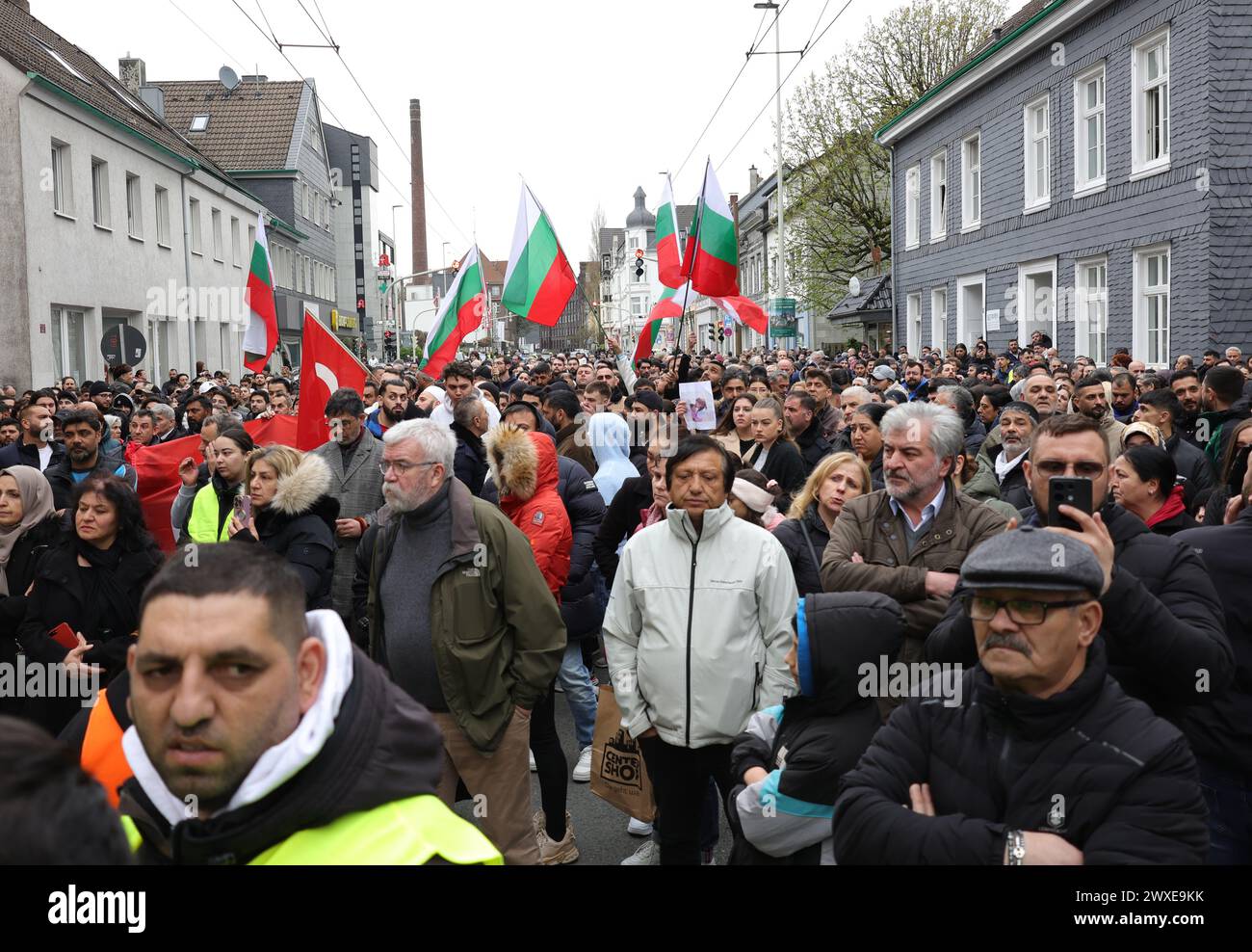 Solingen, Germany. 30th Mar, 2024. With Bulgarian flags, participants ...