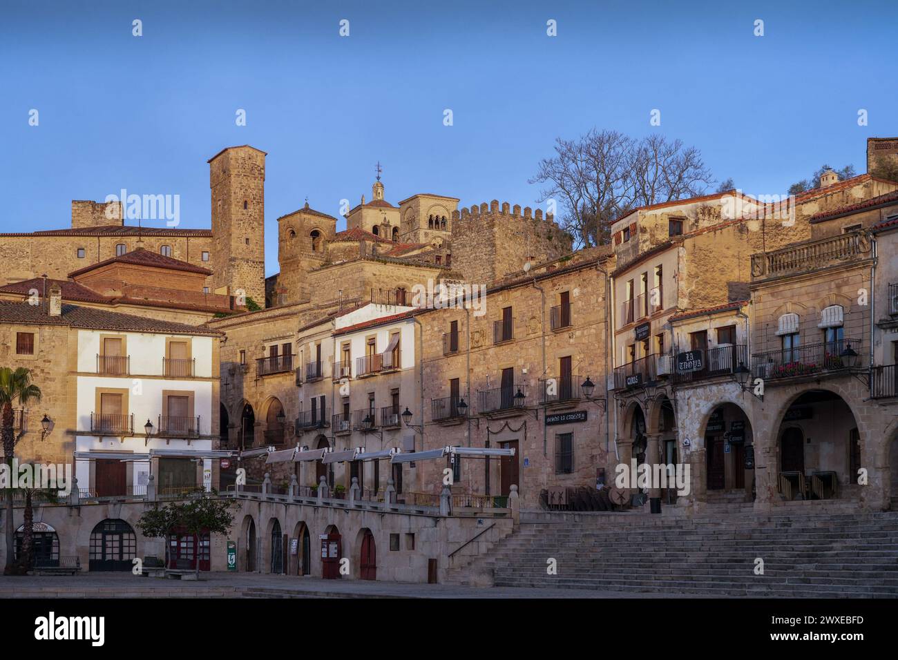 Trujillo Plaza Mayor surrounded by palaces and churches. The medieval ...