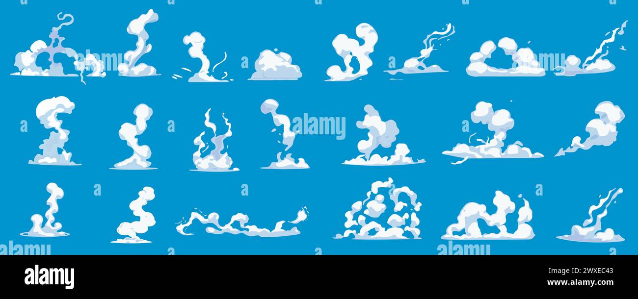 Steam clouds mega set in cartoon graphic design. Bundle elements of ...