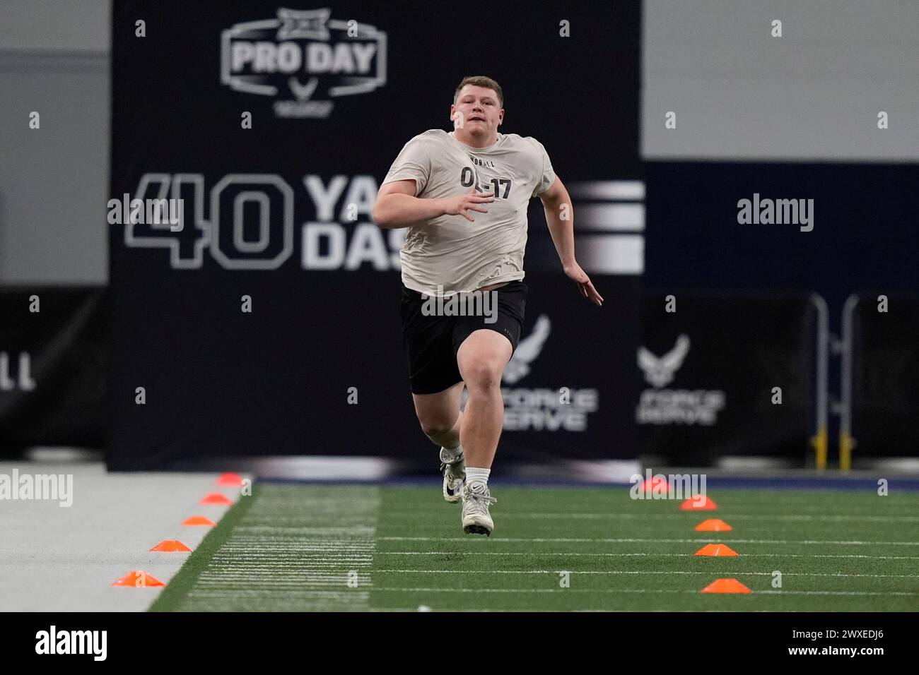 Texas Tech offensive lineman Rusty Staats runs a sprint during Big 12 ...