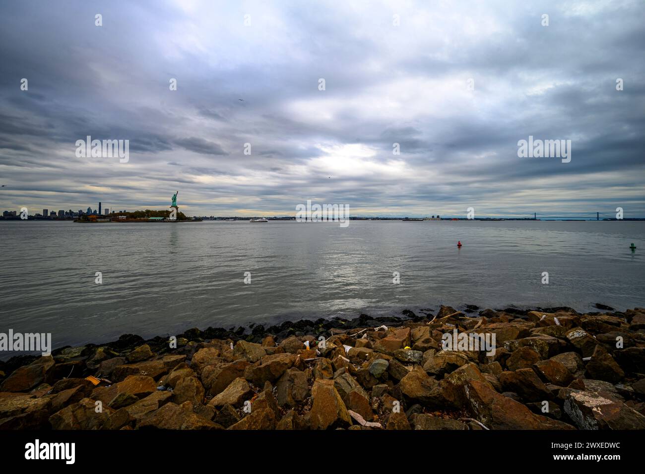 Views on New York Harbor, Manhattan and Statue of Liberty from the ...
