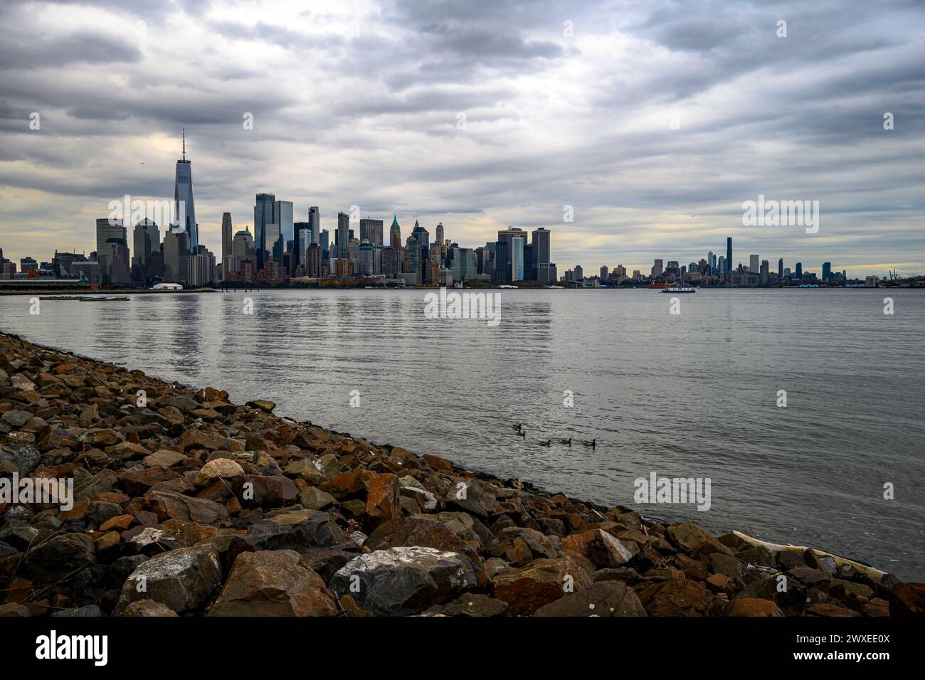 Views on New York Harbor, Manhattan and Statue of Liberty from the ...