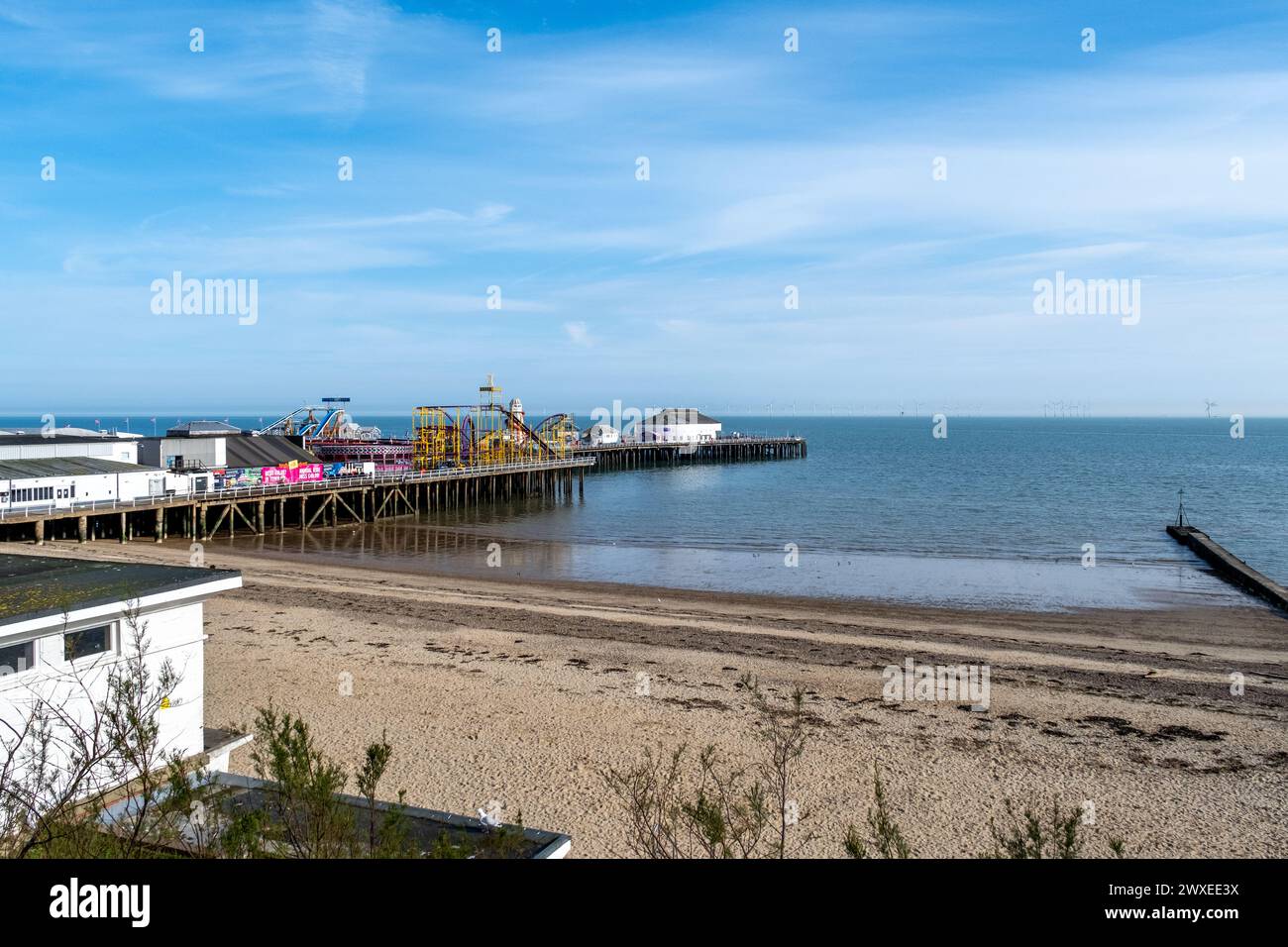 Clacton-on-Sea, Essex, UK – March 20 2024. View over Clacton pier and ...