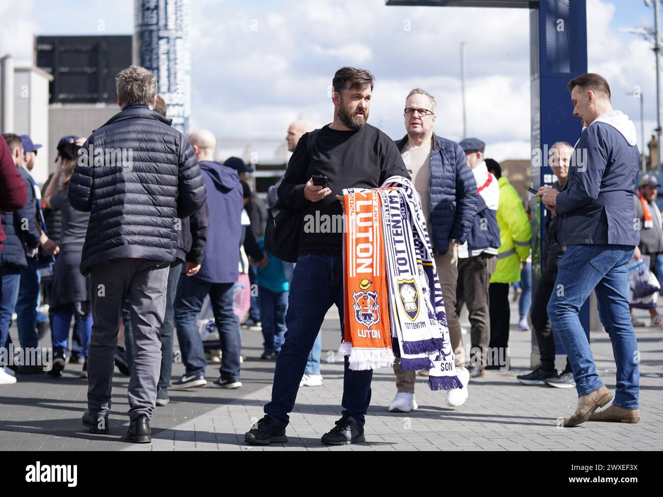 LONDON, ENGLAND - MARCH 30: Scarf salesman before the Premier League ...