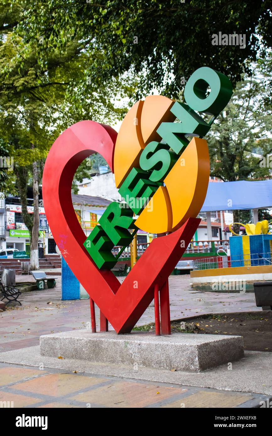 FRESNO, COLOMBIA - JANUARY 13, 2024: Central square of the small town ...