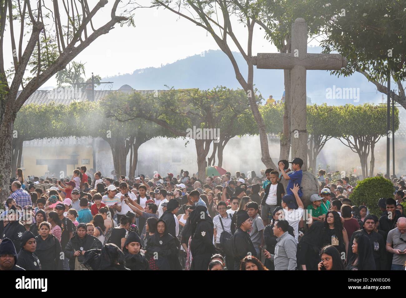 Antigua, Guatemala. 29th Mar, 2024. Bathed in incense, thousands watch ...