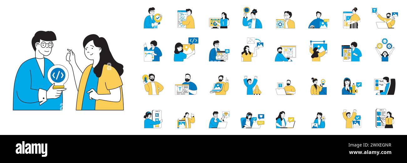 Design development concept with character situations mega set in flat web design. Bundle of ...